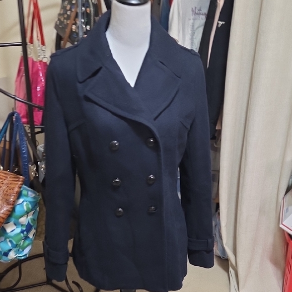 Express | Jackets & Coats | Express Dark Blue Doublebreasted Peacoat ...